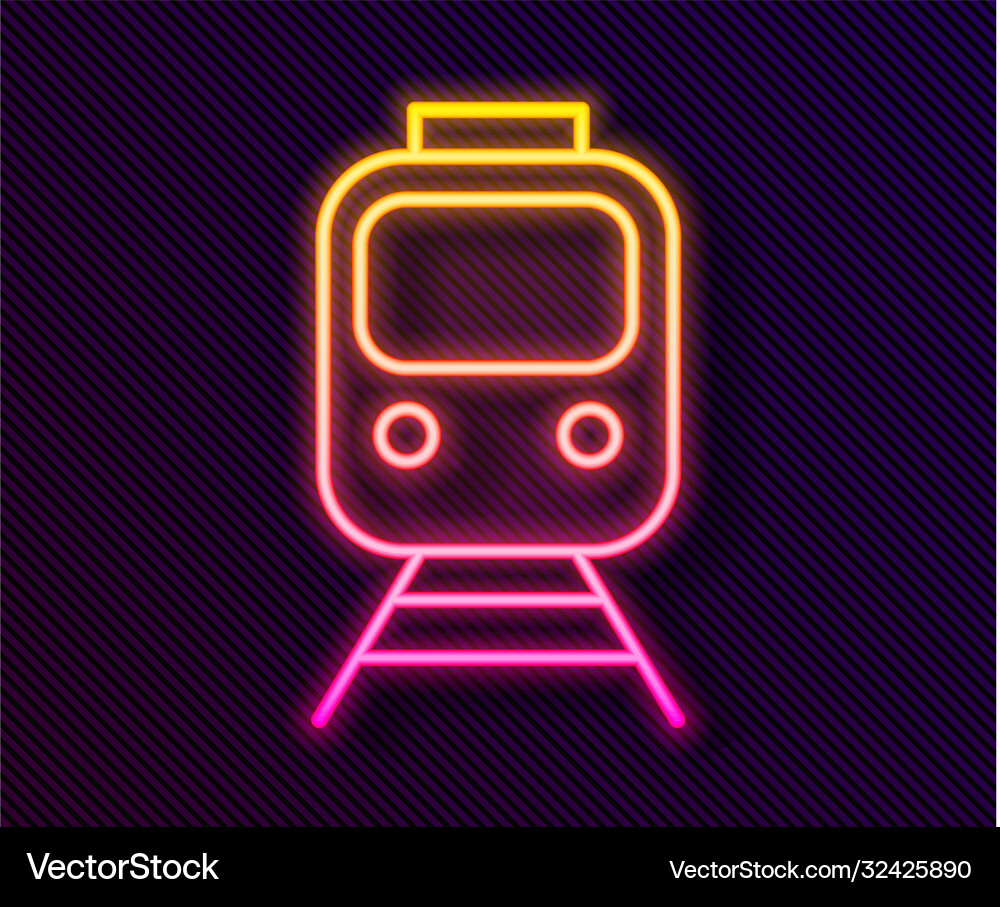 Glowing neon line train and railway icon isolated Vector Image