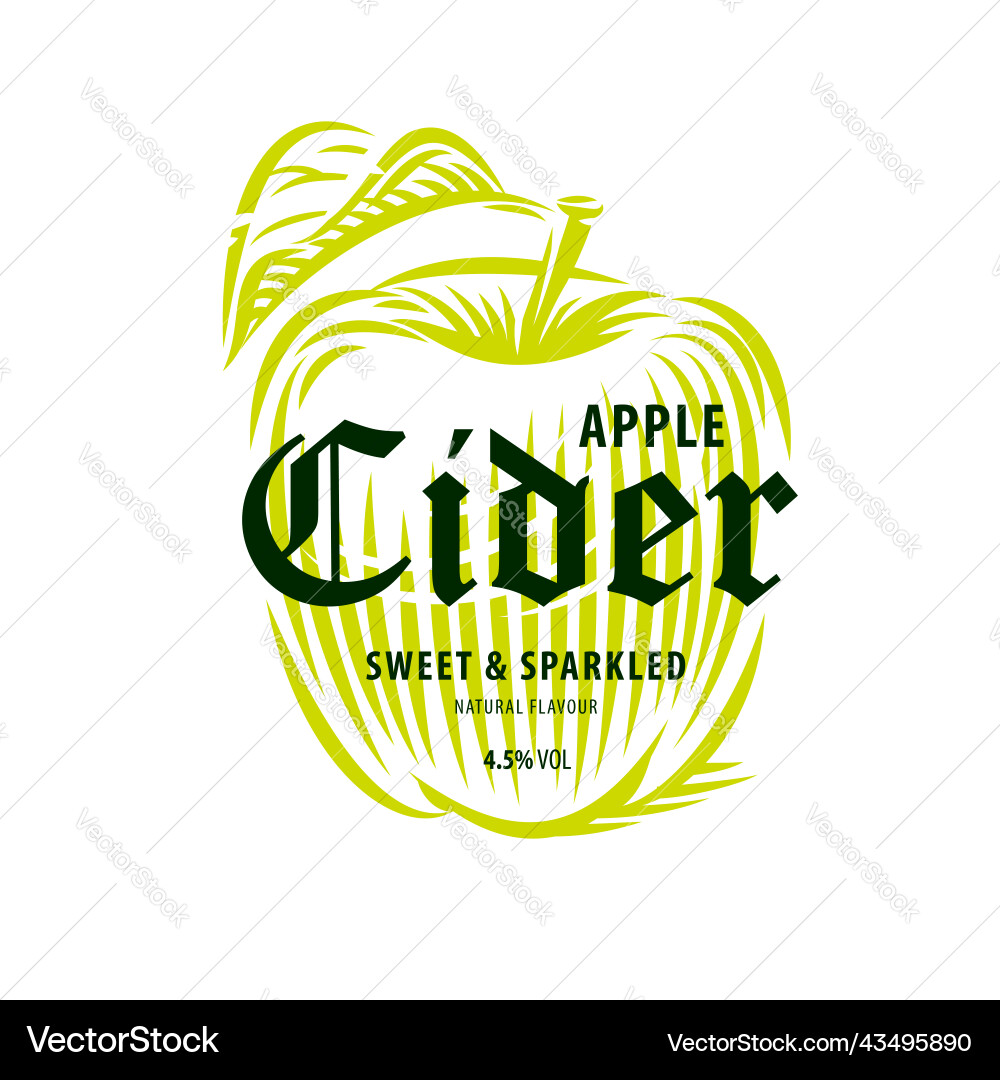 Green apple vintage cider label template Vector Image