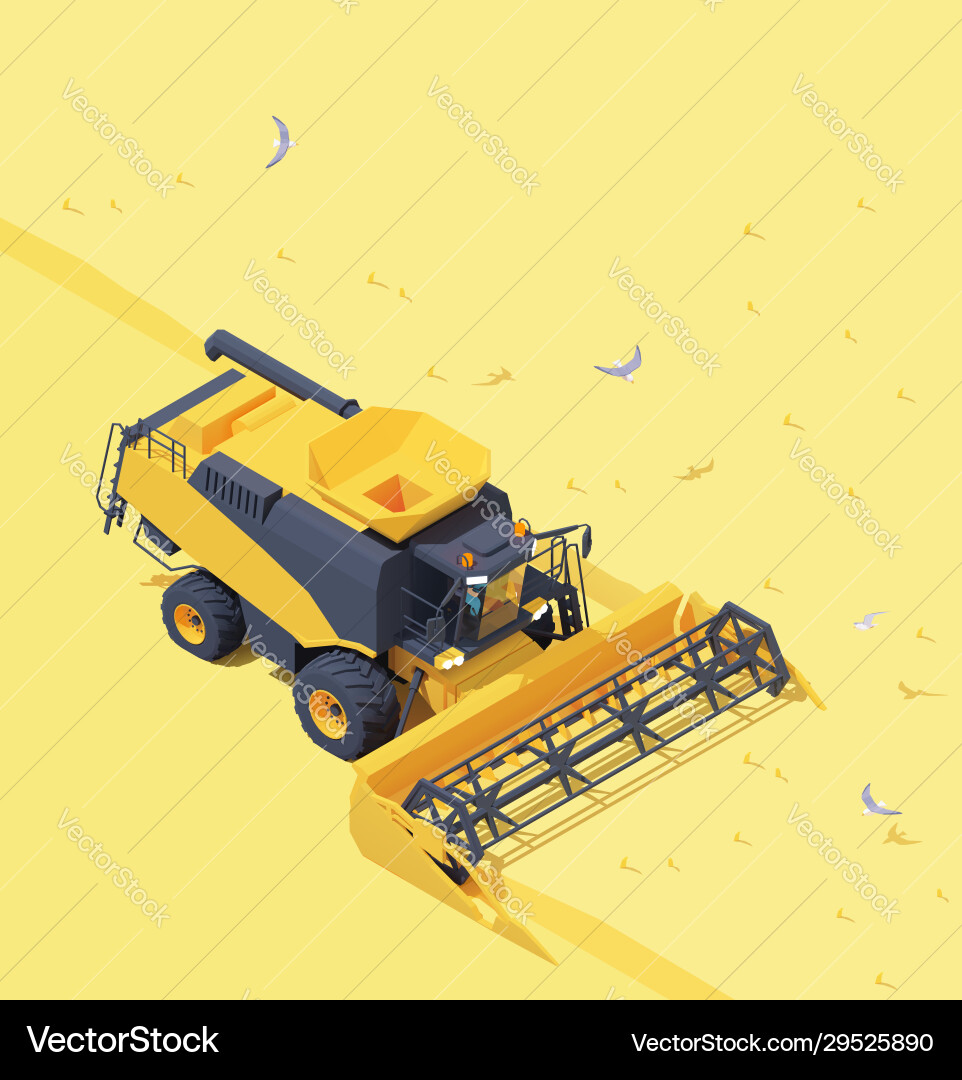 Isometric combine harvester in wheat field Vector Image