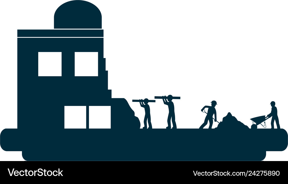 Laborers with industry equipment and construction Vector Image