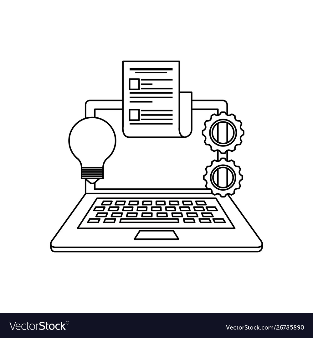 Laptop computer with bulb light Royalty Free Vector Image