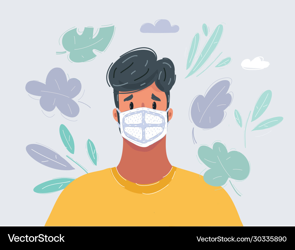 Man wearing flue face mask on white Royalty Free Vector