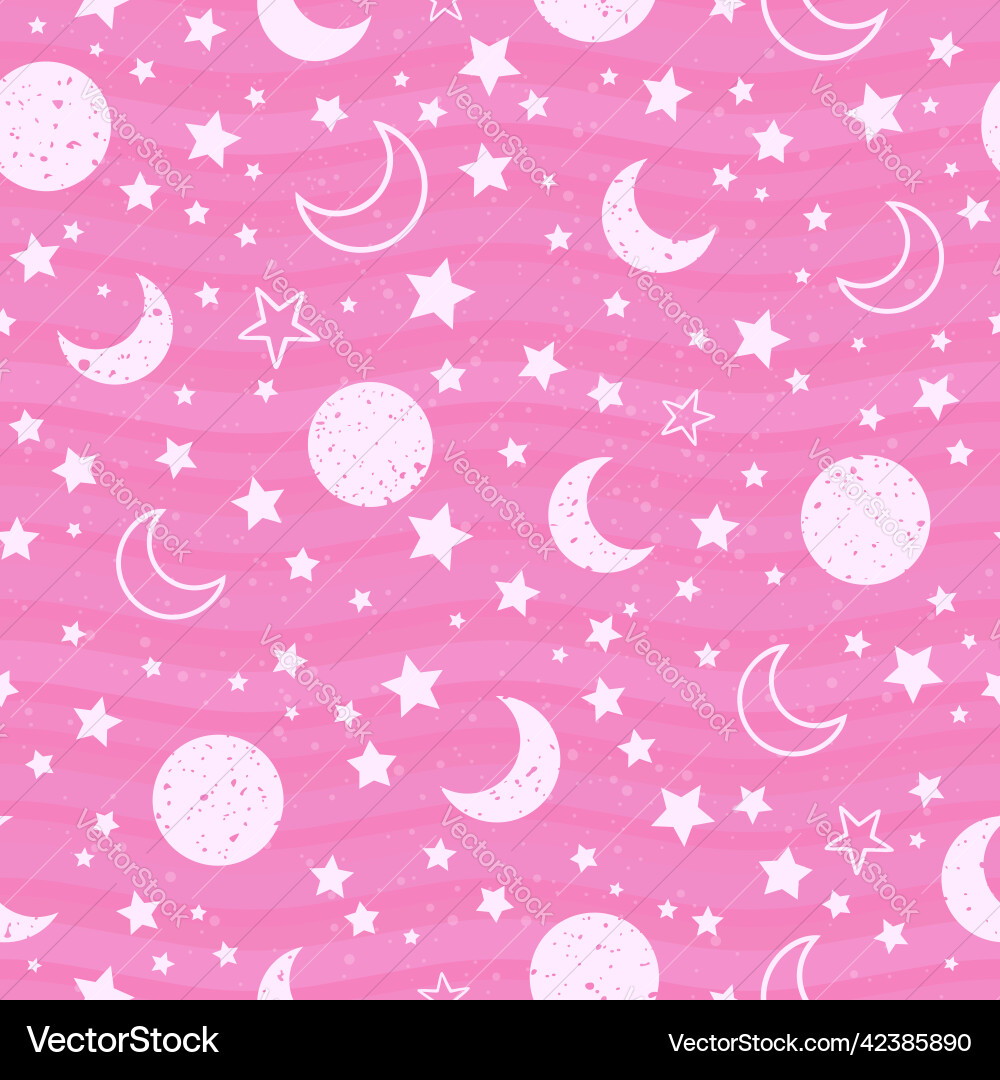 Pink bright cute pattern with moon and stars Vector Image