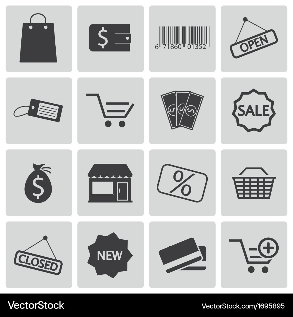 Black shop icons set Royalty Free Vector Image