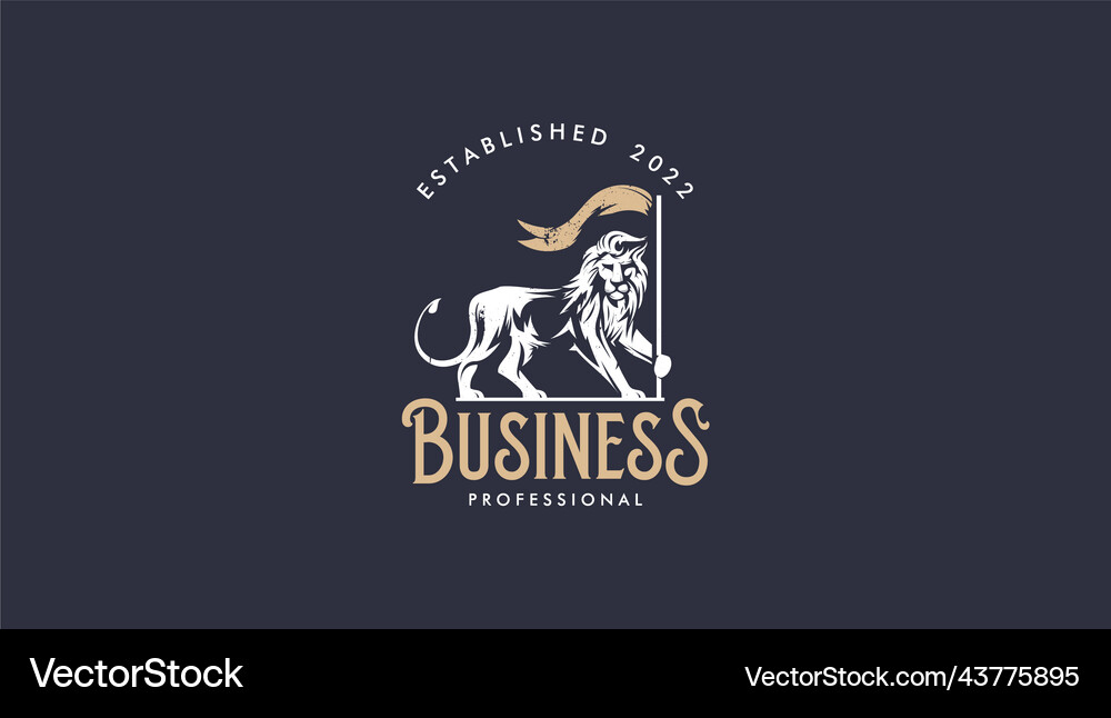 Classic lion logo with holding flag Royalty Free Vector