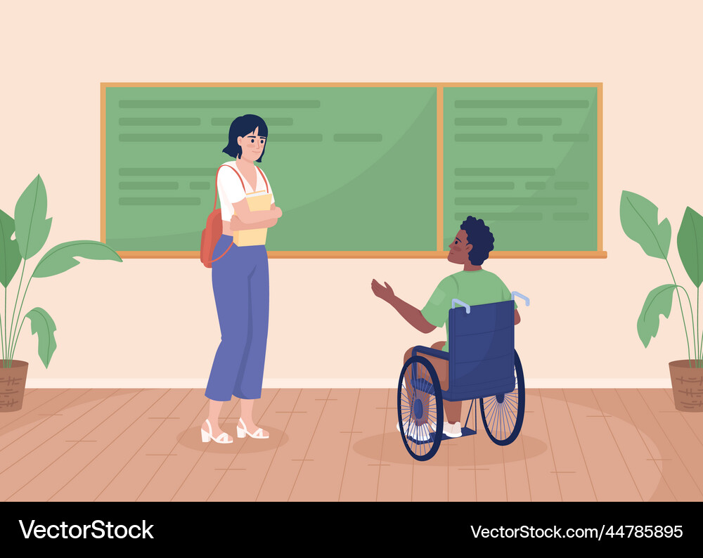 Disabled student with friend in classroom flat Vector Image