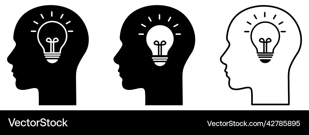 Heads with bulb icons Royalty Free Vector Image