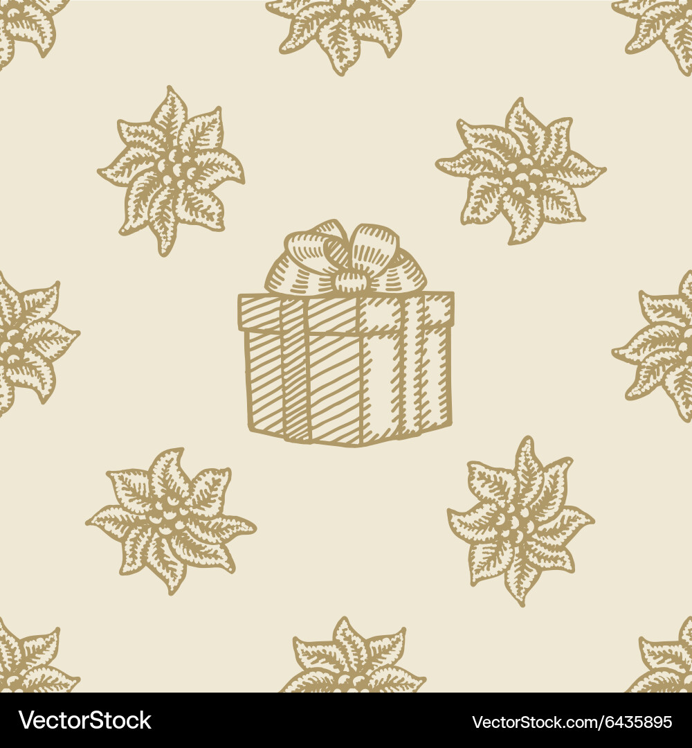 Poinsettia christmas gift box flower pattern Vector Image
