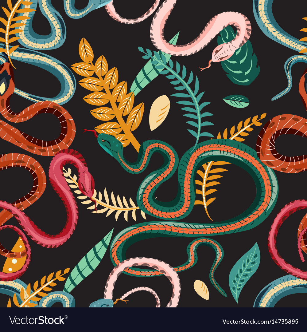 Seamless pattern with snakes and plants colorful Vector Image