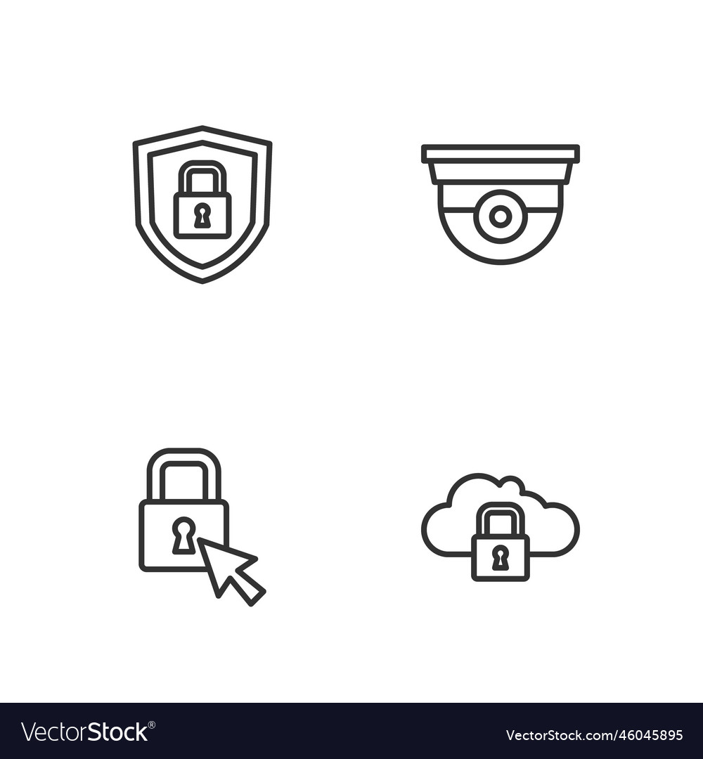 Set line cloud computing lock lock shield Vector Image