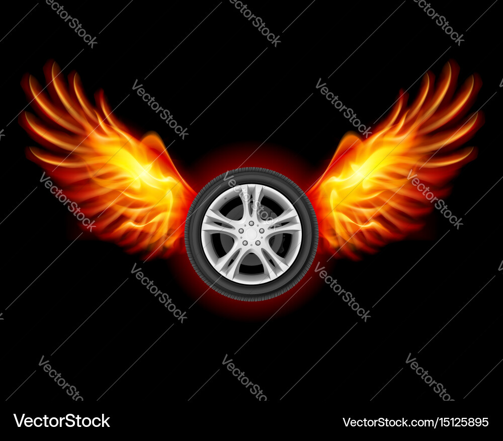 Wheel with fire wings on black Royalty Free Vector Image