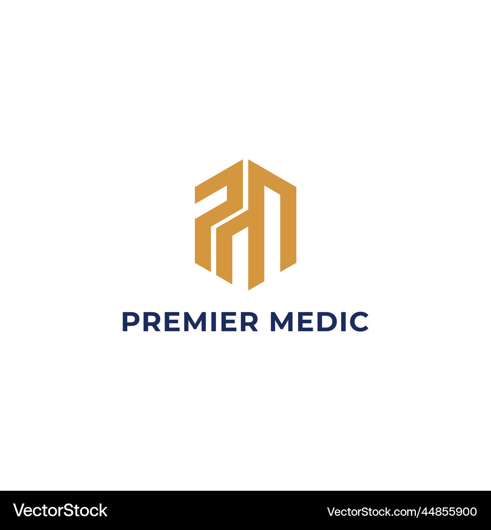 Abstract initial letter pm or mp logo in gold Vector Image