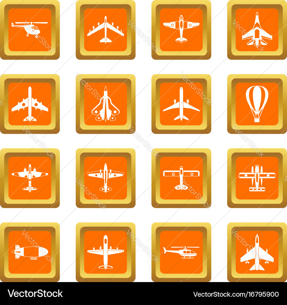 Aviation icons set orange Royalty Free Vector Image