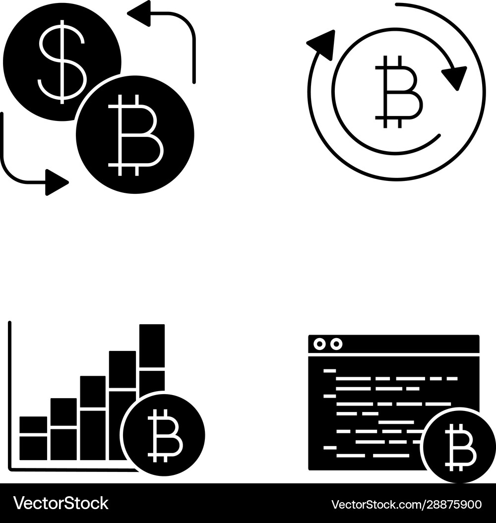 Bitcoin cryptocurrency glyph icons set Royalty Free Vector