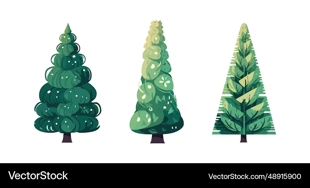 Christmas tree set flat cartoon isolated on white Vector Image