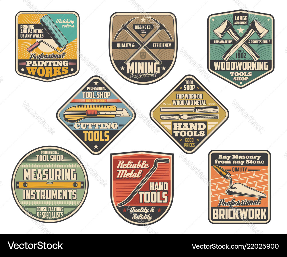 Construction and repair tools shop signboards Vector Image