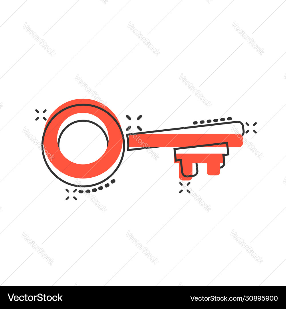 Key icon in comic style password cartoon on white Vector Image