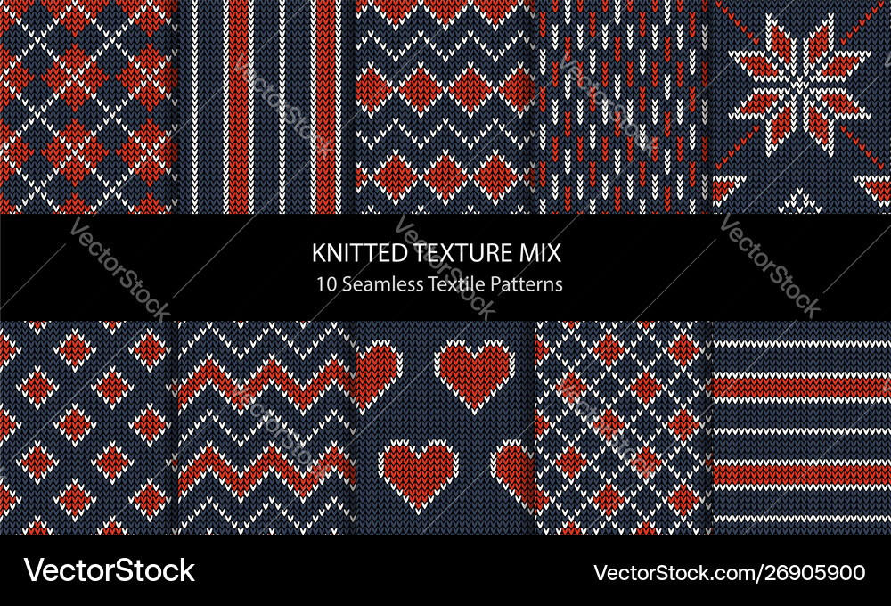 Knitted pattern set Royalty Free Vector Image - VectorStock