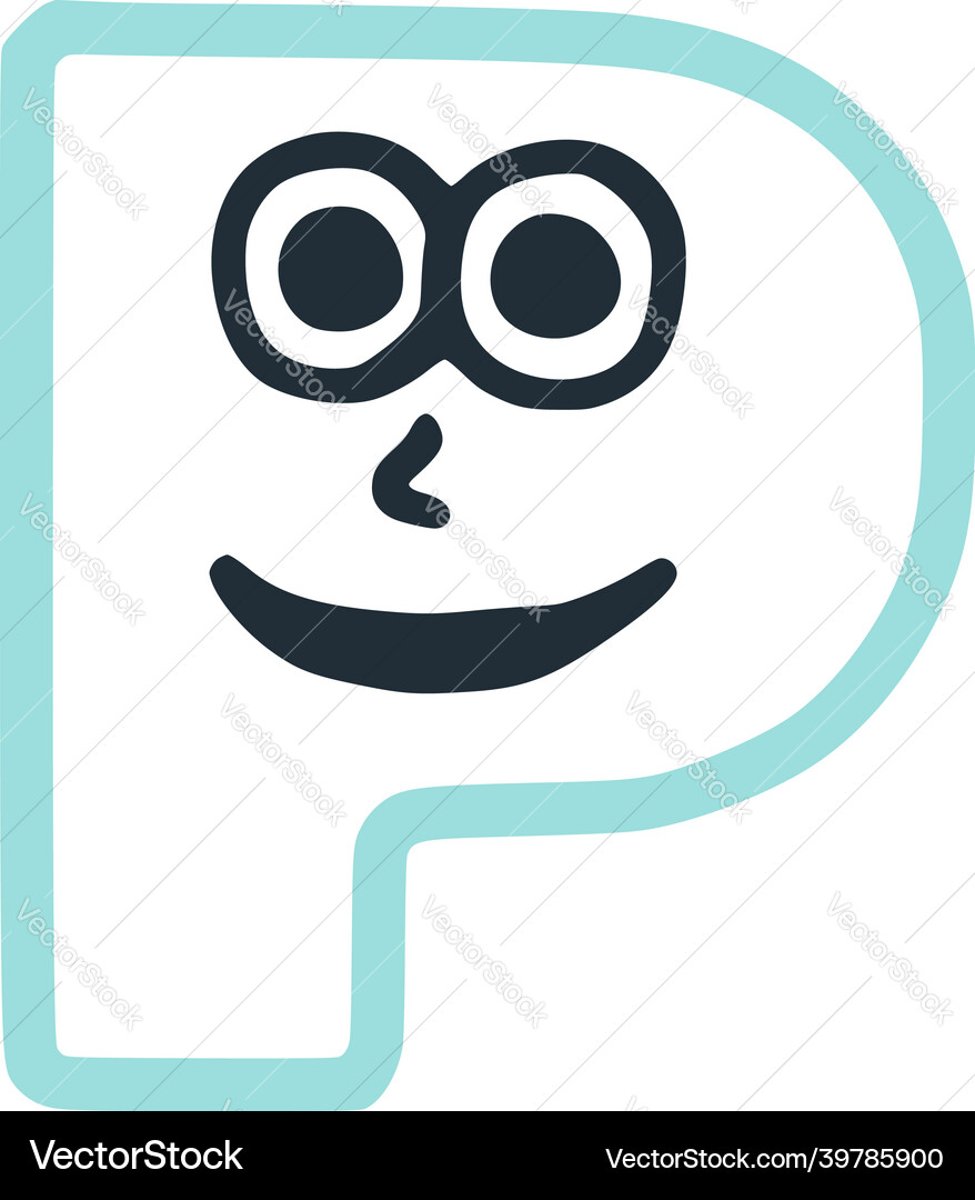 Letter p happy eccentric smiling character smiley Vector Image