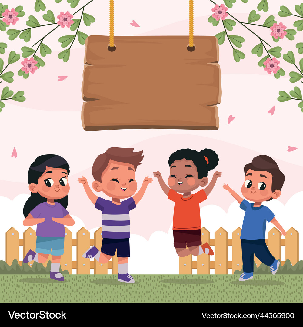 Little kids in landscape Royalty Free Vector Image