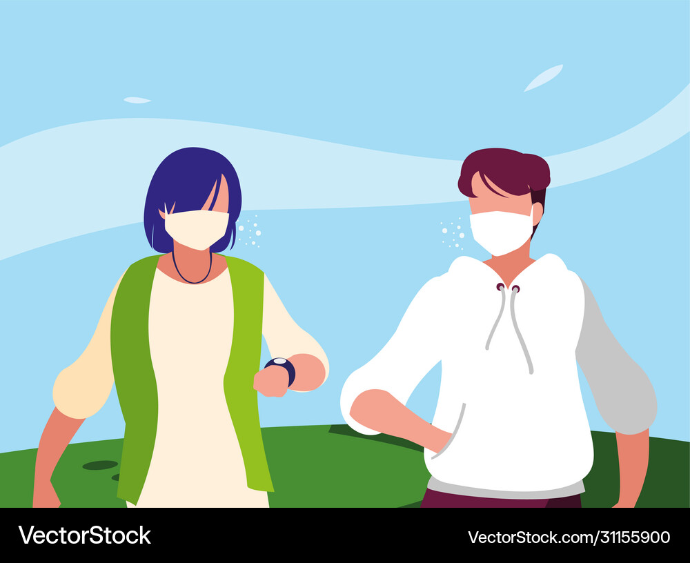 Men avatars with masks outside design Royalty Free Vector