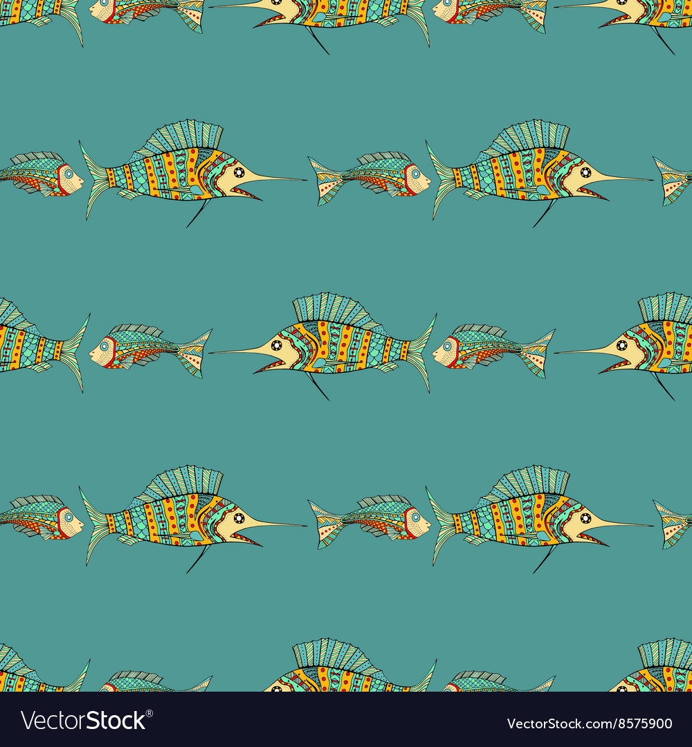 Tangle patterns fish background Royalty Free Vector Image