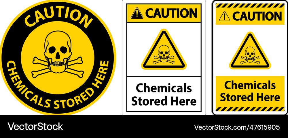 Caution chemicals stored here sign on white Vector Image