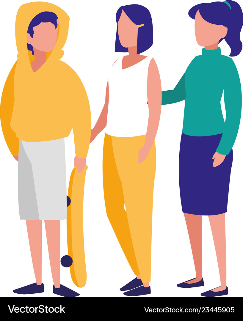 Group of young people modeling characters Vector Image