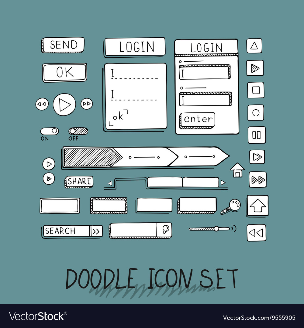 Hand drawn icons set website development Vector Image