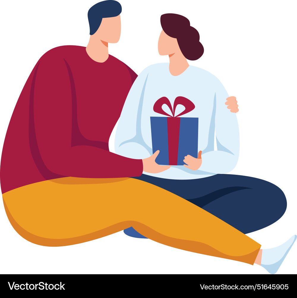 Man woman sitting exchanging gift celebration Vector Image
