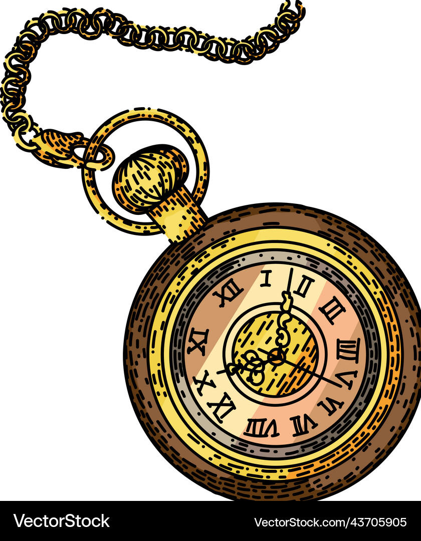 Old watch pocket sketch hand drawn Royalty Free Vector Image