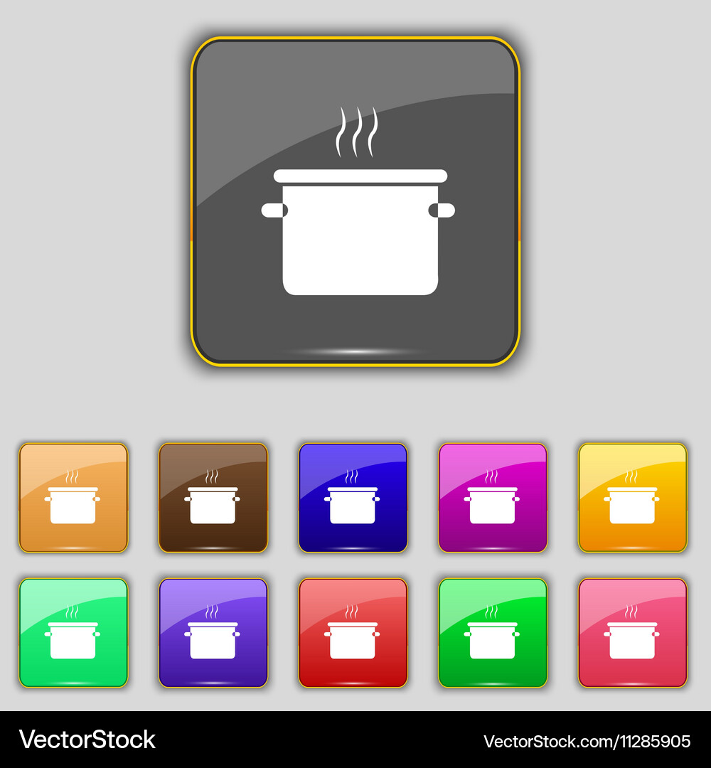 Pan cooking icon sign set with eleven colored Vector Image
