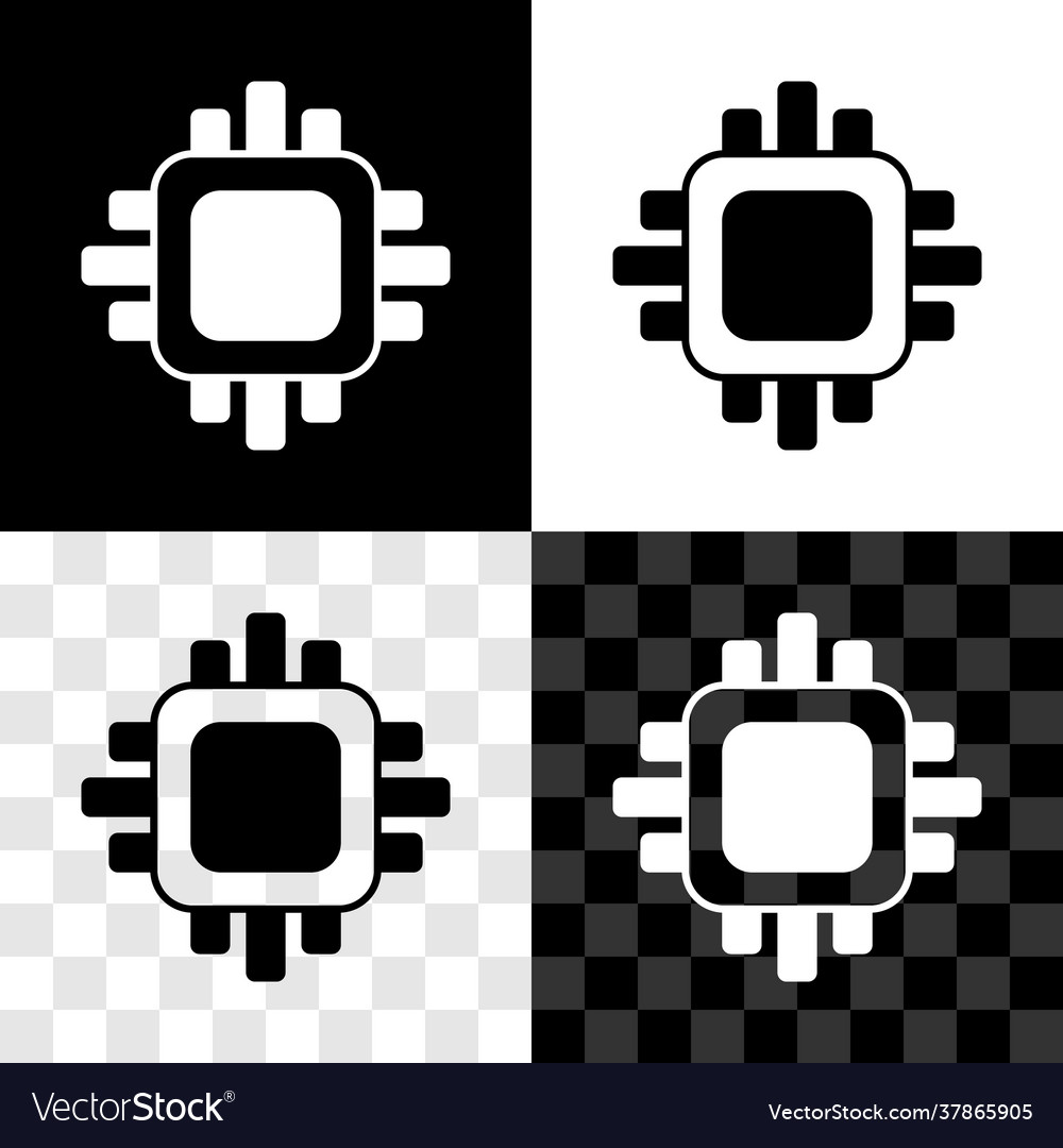 Set computer processor with microcircuits cpu icon