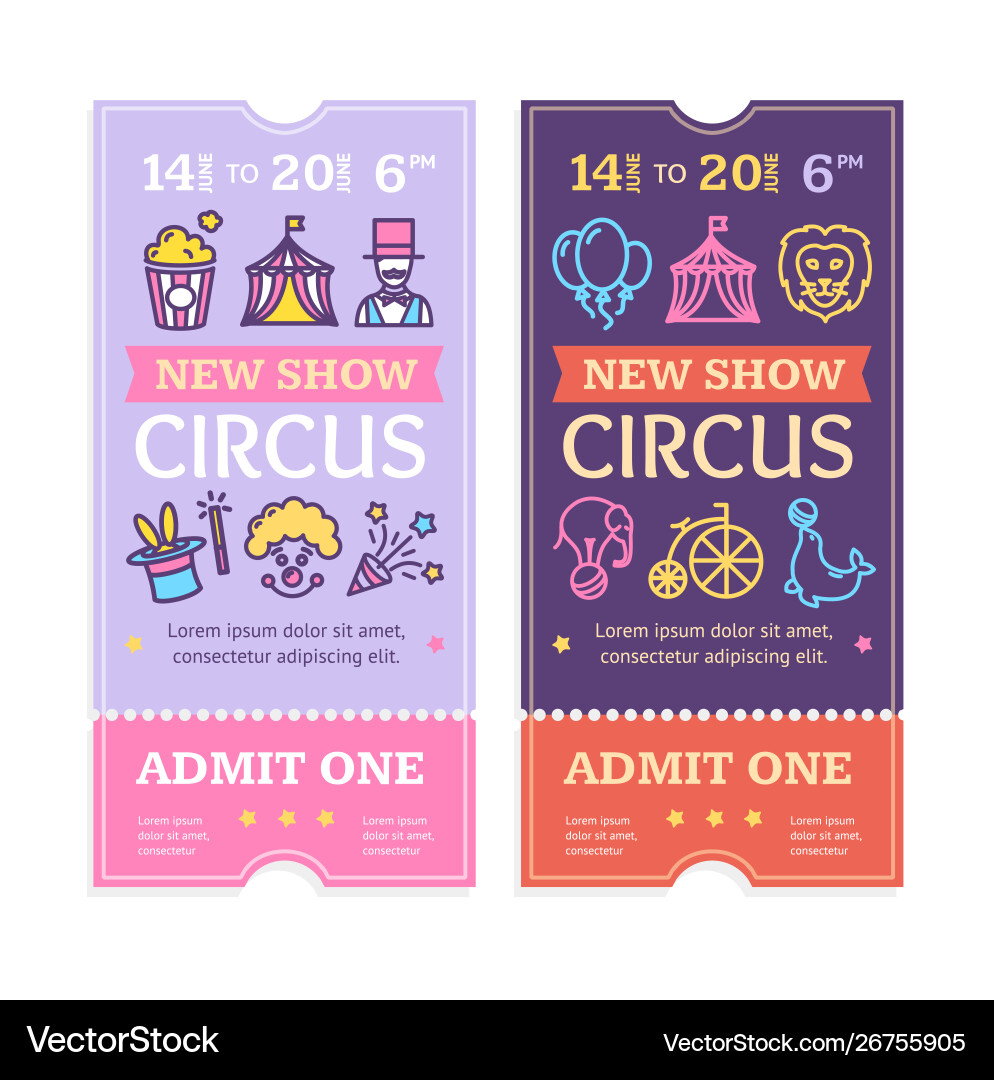 Tickets circus set with color thin line icon Vector Image