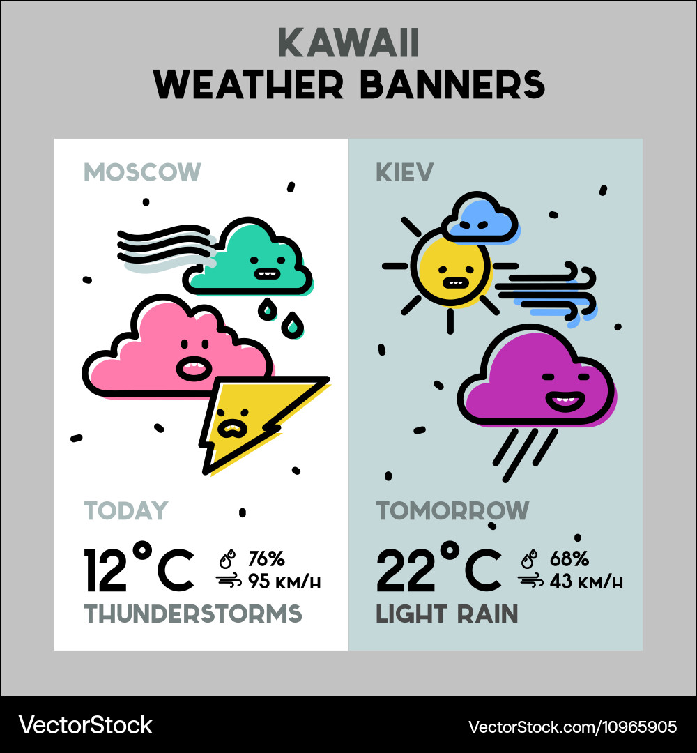 Weather cartoon line banners Royalty Free Vector Image