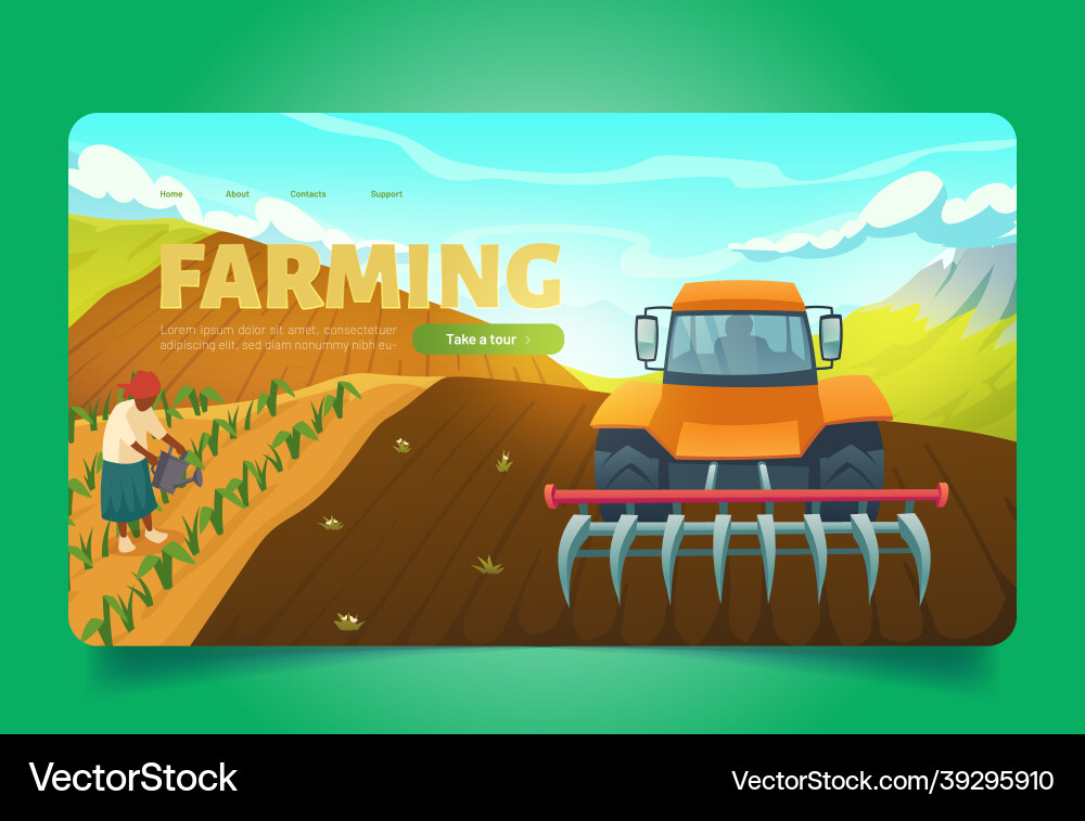Farming banner with tractor plow on field Vector Image