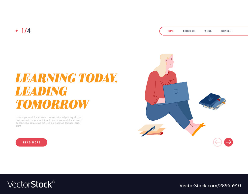 Girl student learning online website landing page Vector Image