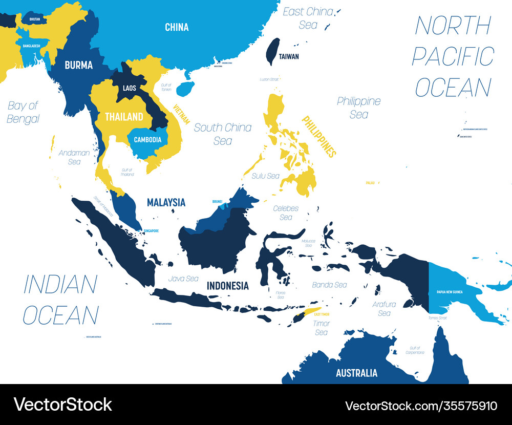 Southeast asia map - brown orange hue colored Vector Image