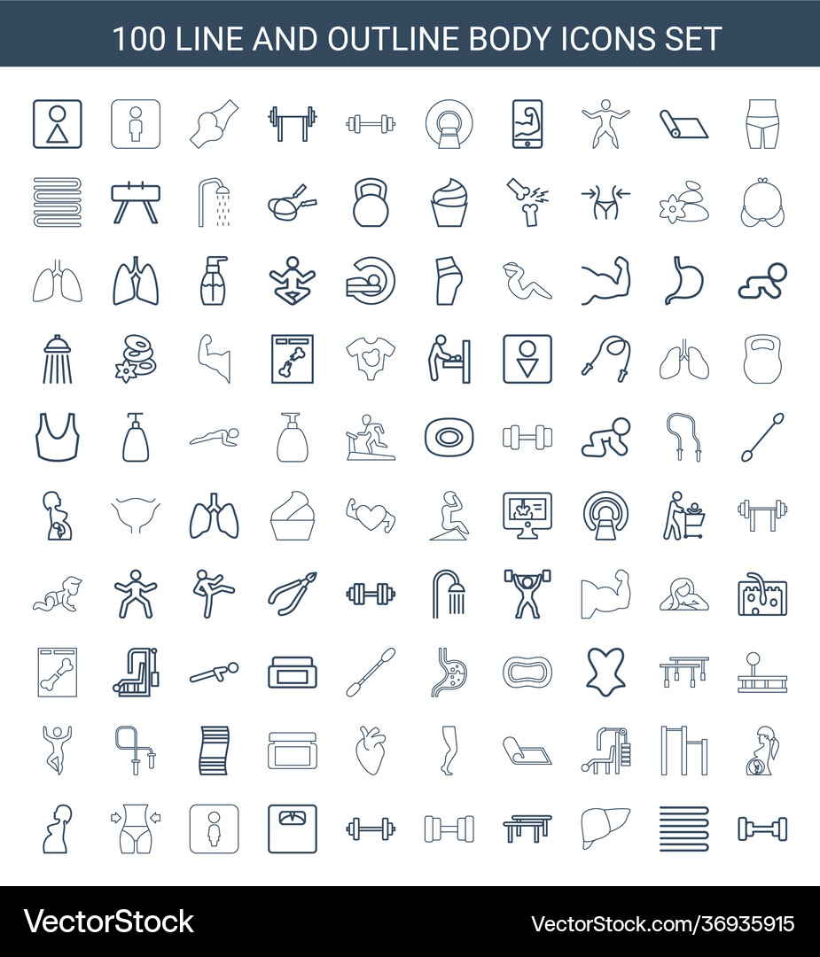 100 body icons Royalty Free Vector Image - VectorStock