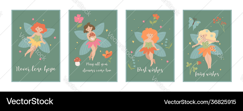 A set cards with cute fairies graphics Royalty Free Vector