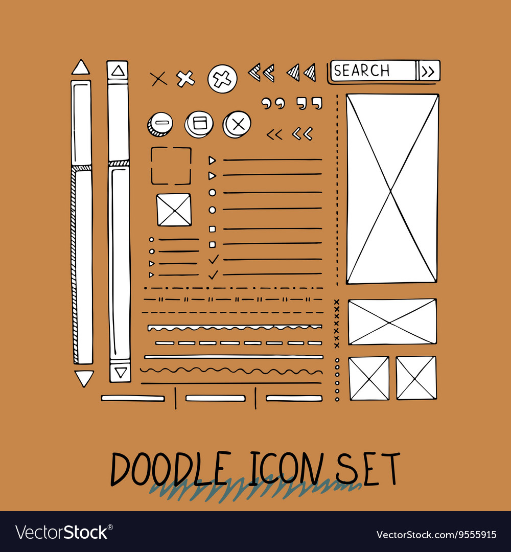 Hand drawn icons set website development Vector Image