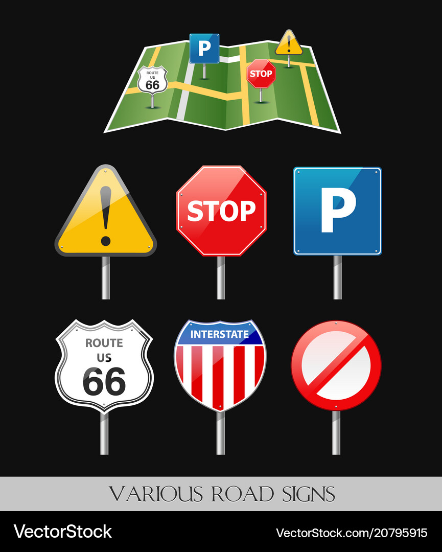 Image of various road signs Royalty Free Vector Image