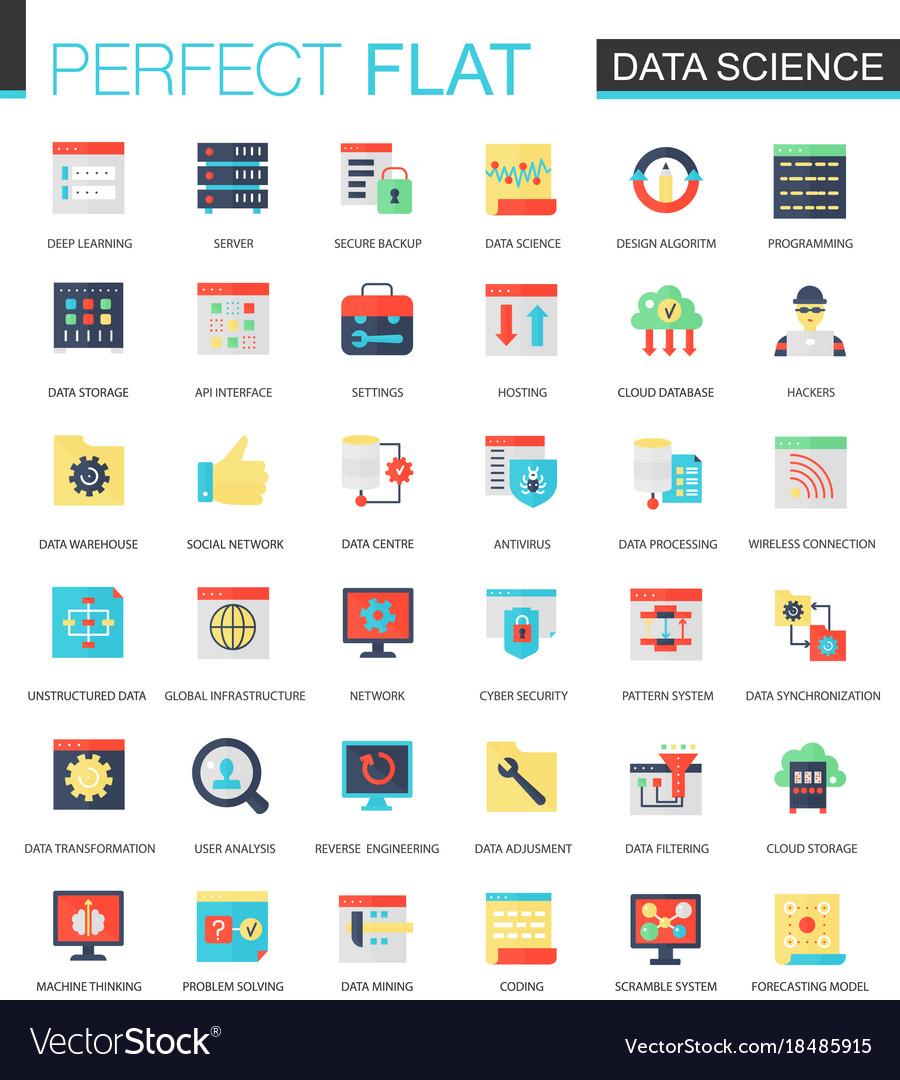 Set of flat data science big Royalty Free Vector Image