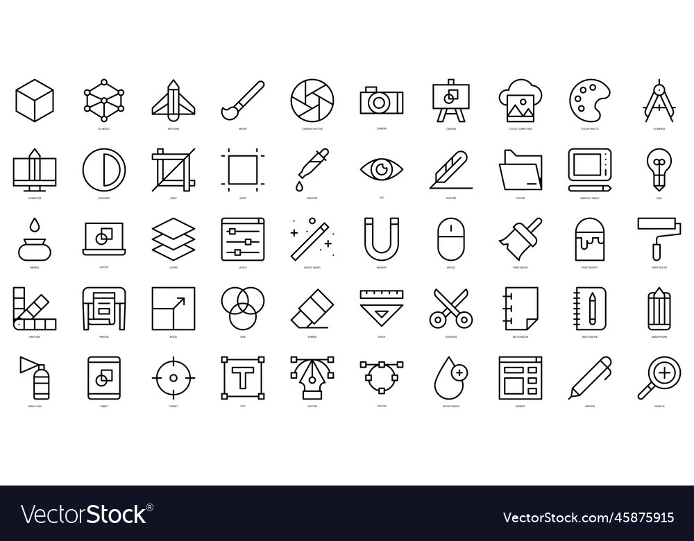 Set of simple outline graphic design icons thin Vector Image
