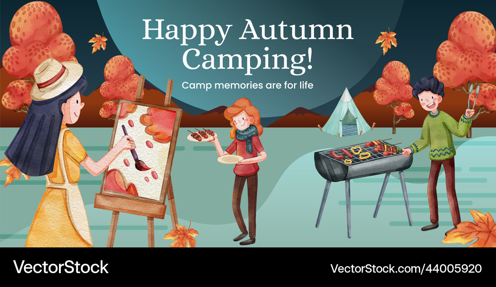 Blog header template with autumn camping picnic Vector Image