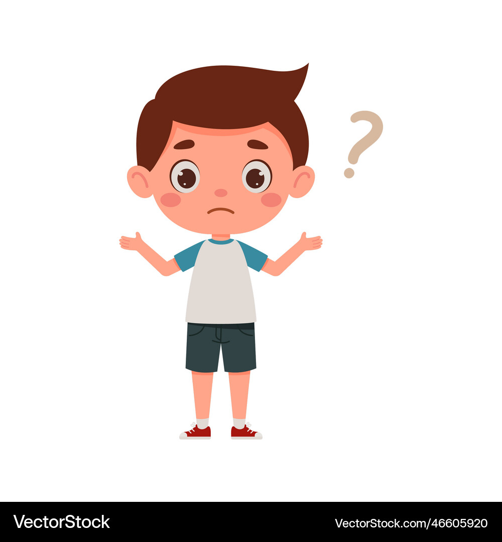 Cute little kid boy confused with question mark Vector Image