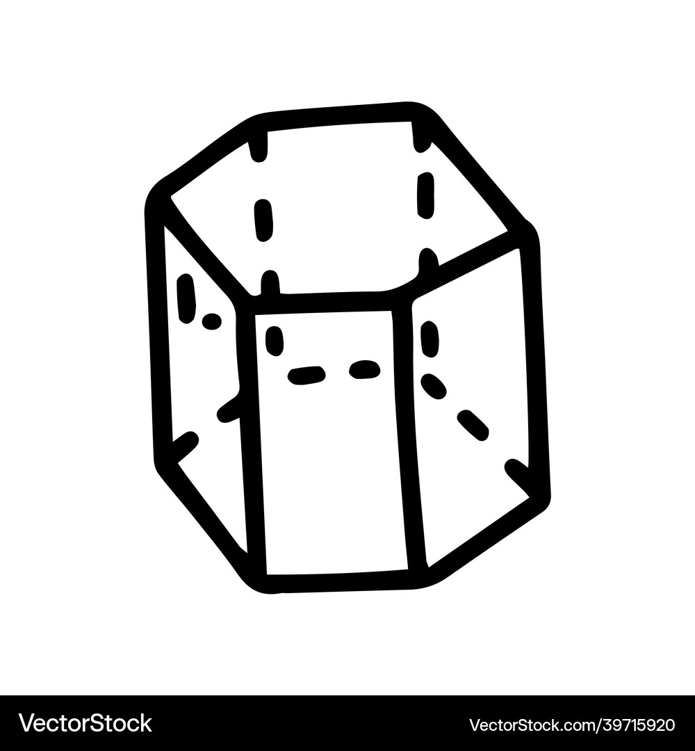 Hexagonal prism line doodle simple icon Royalty Free Vector