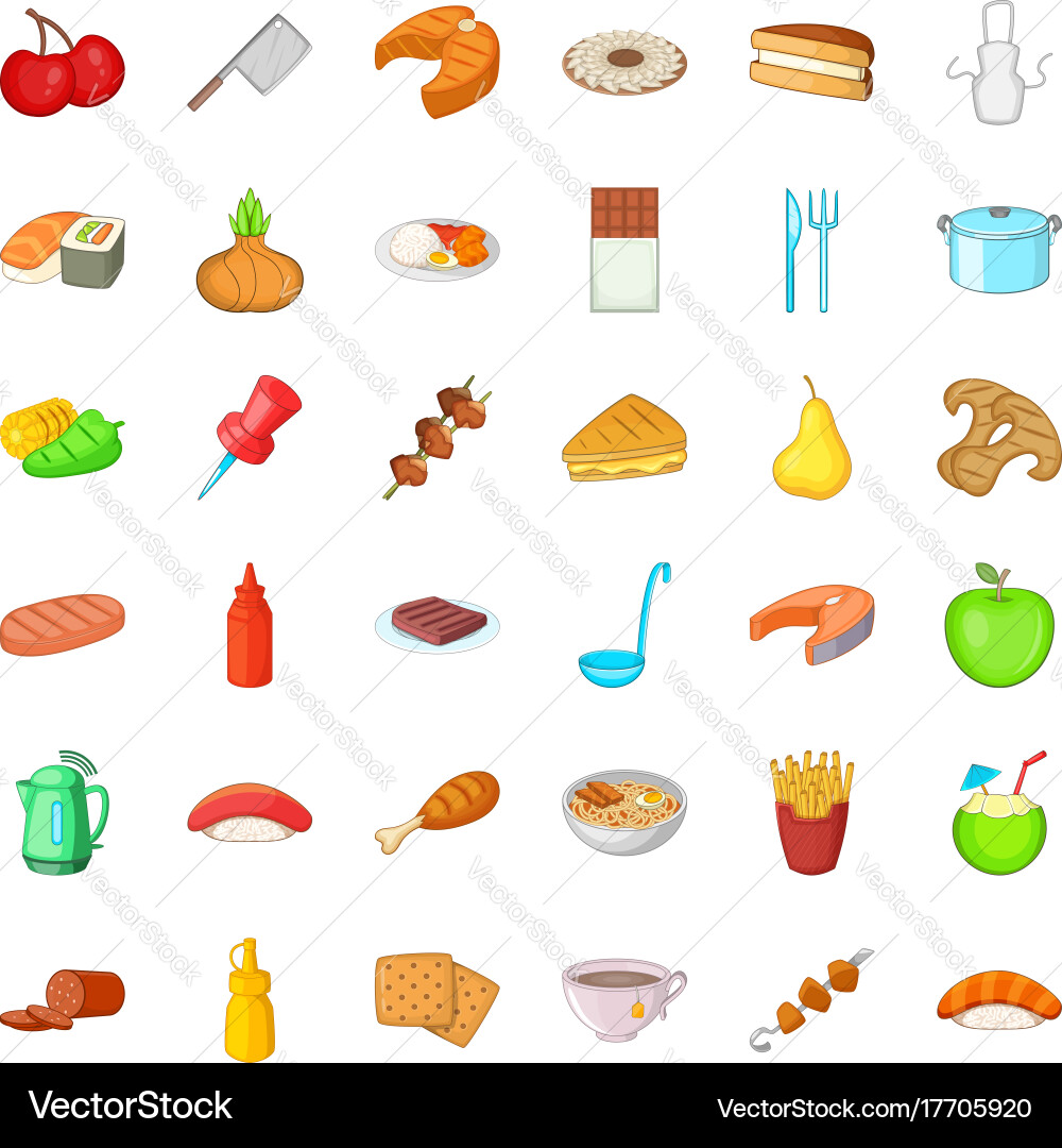 Kitchen icons set cartoon style Royalty Free Vector Image