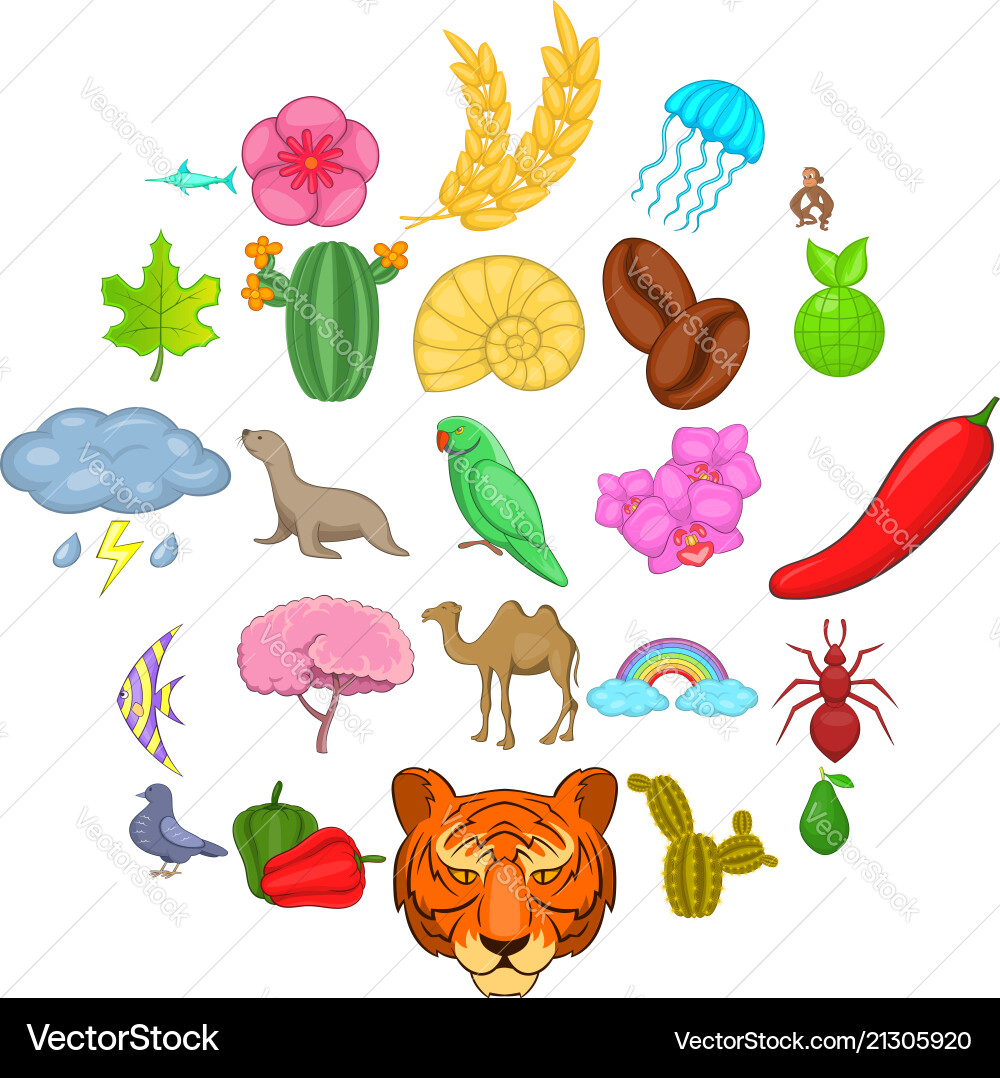 Milieu icons set cartoon style Royalty Free Vector Image