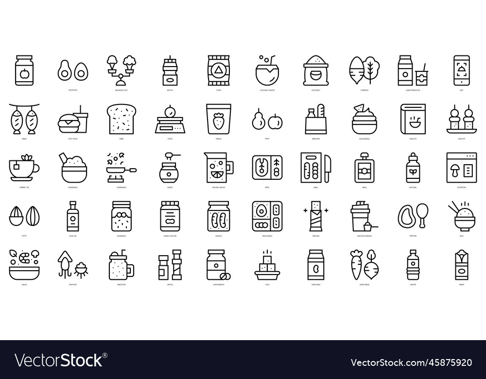 Set of simple outline nutrition icons thin line Vector Image